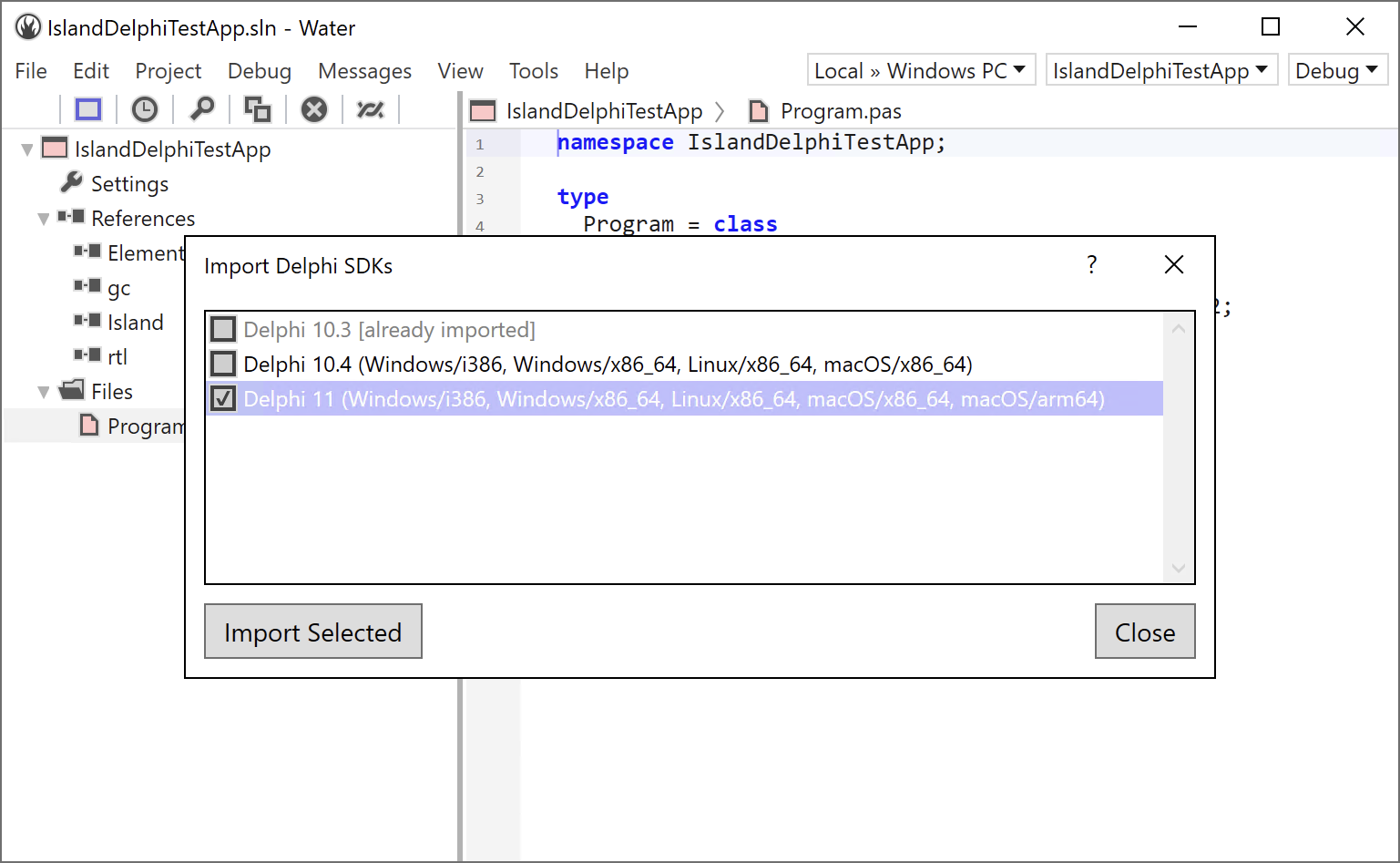 Island/Delphi: Using Delphi APIs from Elements